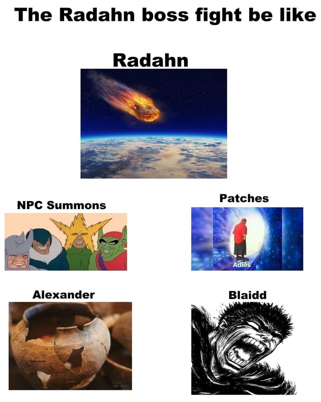 The Radahn boss fight be like Radahn NPC Summons Alexander - iFunny Brazil