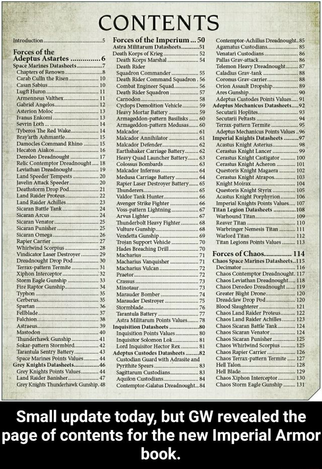 CONTENTS Introduction. 5 Forces of the Adeptus Astartes Space Marines ...