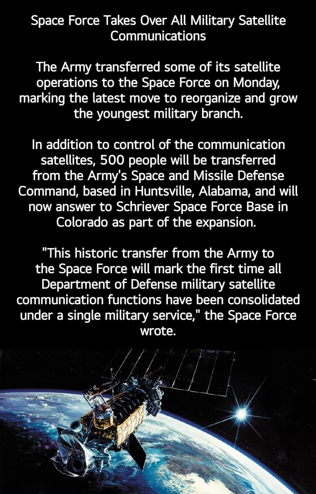 Space Force Takes Over All Military Satellite Communications The Army ...
