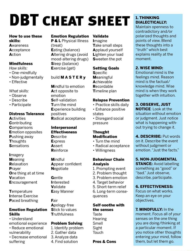 A cheat sheet for DBT. - DBT CHEAT SHEET How to use these skills ...