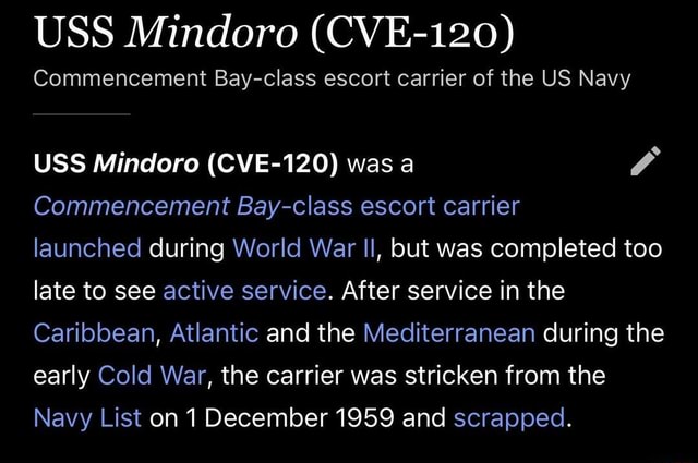 USS Mindoro (CVE-120) Commencement Bay-class escort carrier of the US ...