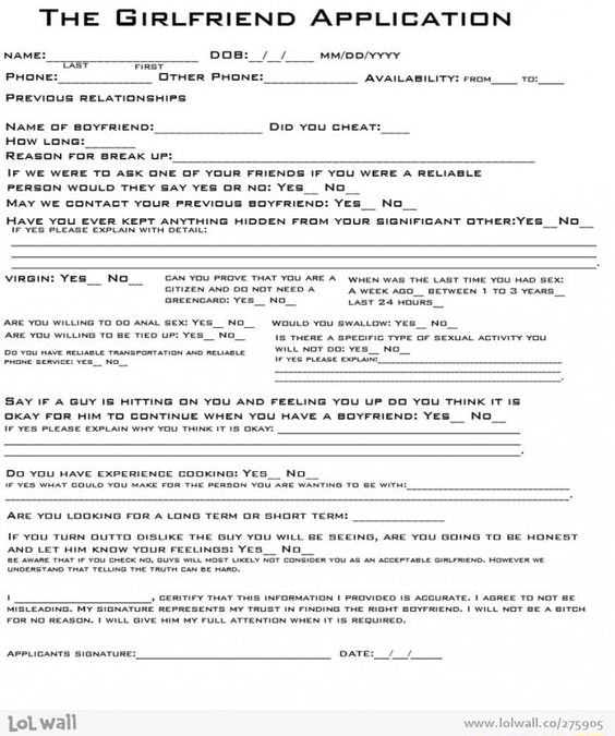 Girlfriend Application Form