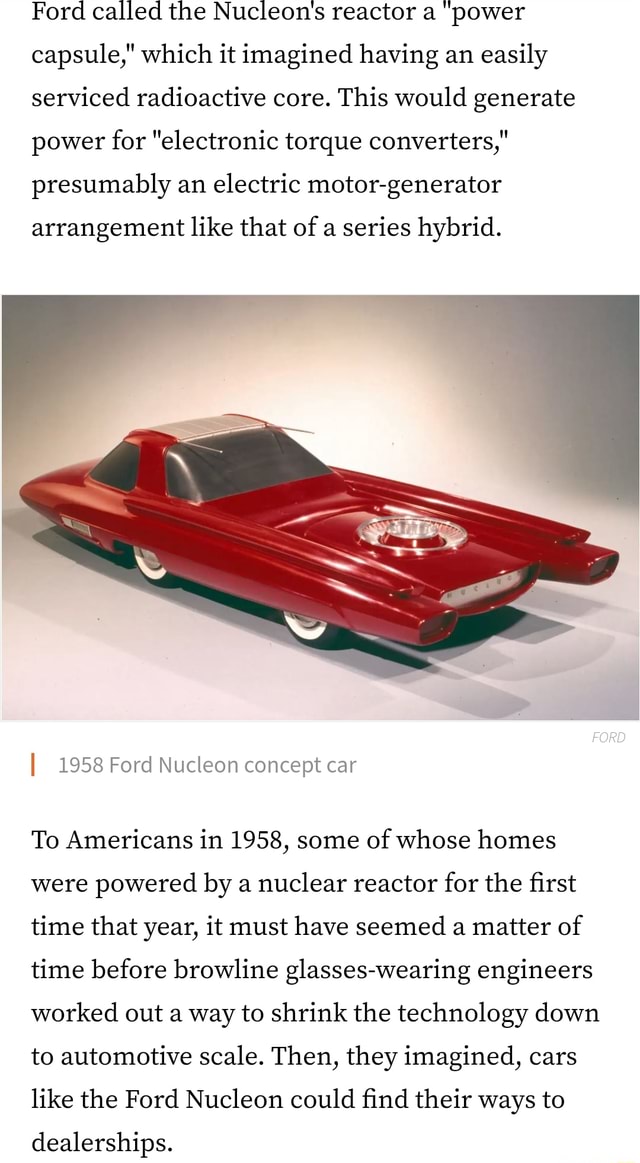 Ford called the Nucleon's reactor a 'power capsule," which it imagined ...