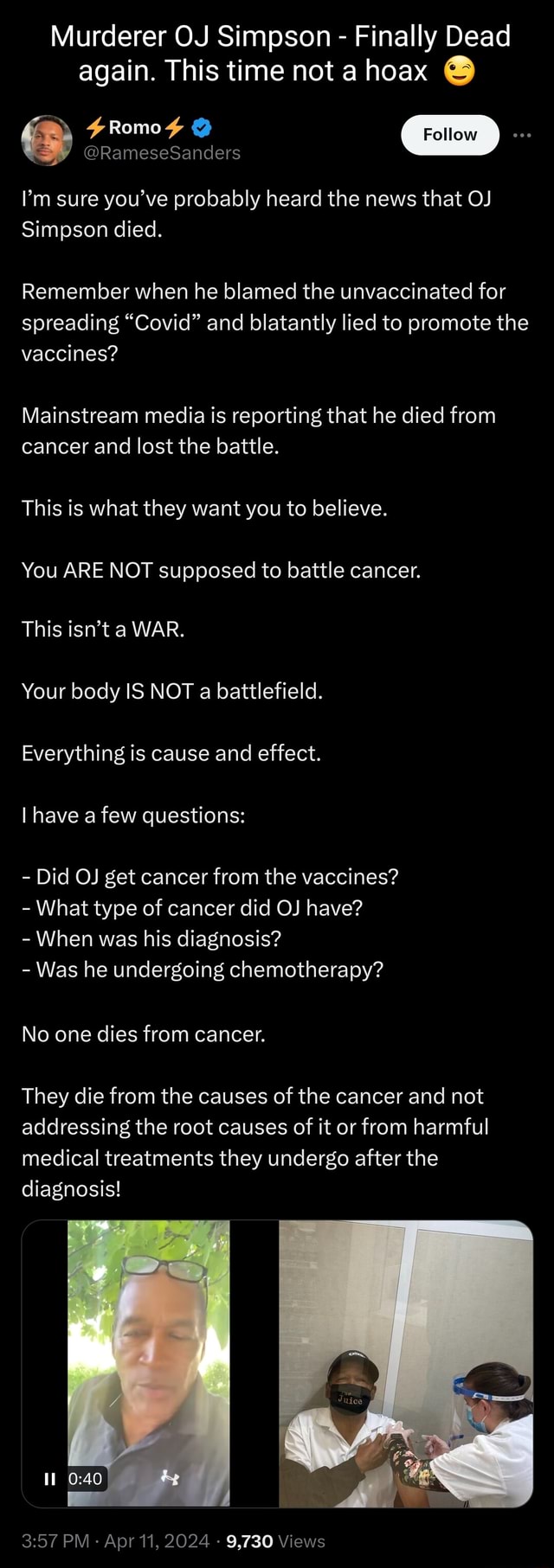 Murderer OJ Simpson - Finally Dead again. This time not hoax I'm sure ...