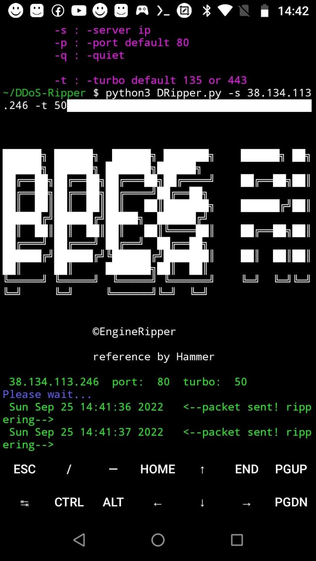 -S : -server ip -p : -port default 80 -q : -quiet 1442 -t : -turbo default 135 or 443 ~/DDoS ...
