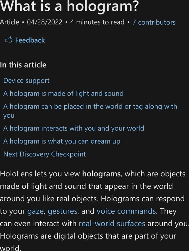 What Is a hologram? Article 4 minutes to read 7 contributors Feedback ...