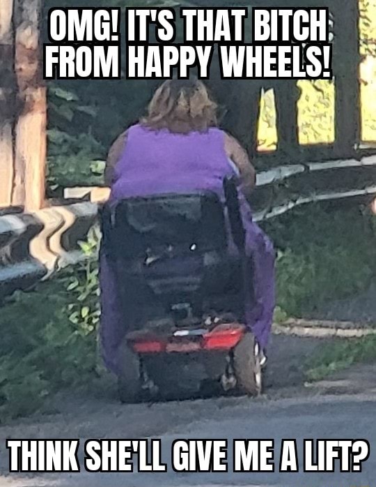OMG! IT'S THAT BITCH FROM HAPPY WHEELS! THINK SHE'LL GIVE ME LIFT ...