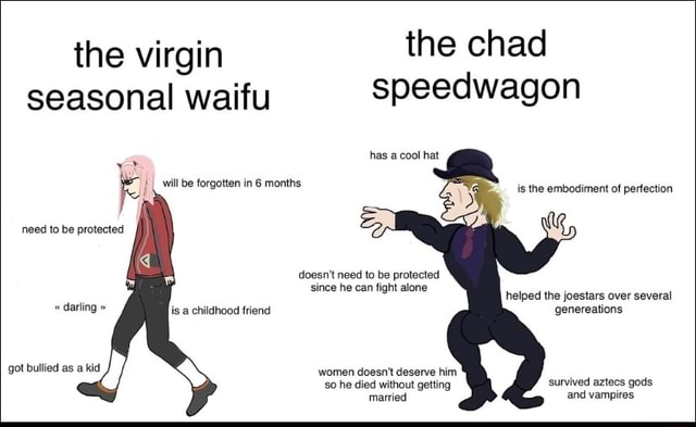 The virgin the chad seasonal waifu speedwagon has a cool hat will be ...