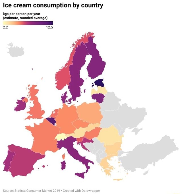 Ice cream consumption by country kgs per person per year (estimate ...