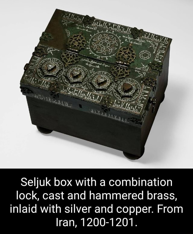 Seljuk box with a combination lock, cast and hammered brass, inlaid ...