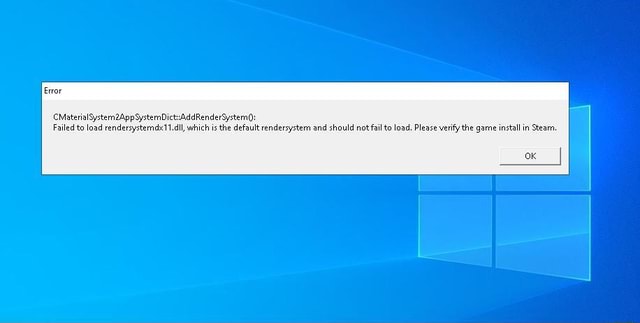 Error CMaterialSystem2 syste0} Failed ta load rendersystemdic .dl, is ...