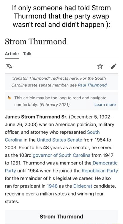 If only someone had told Strom Thurmond that the party swap wasn't real ...