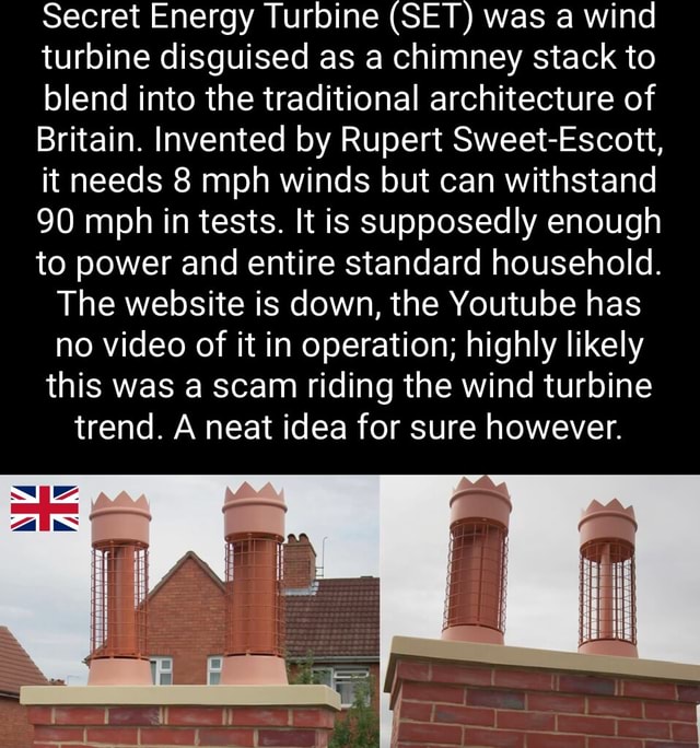 Secret Energy Turbine (SET) was a wind turbine disguised as a chimney ...