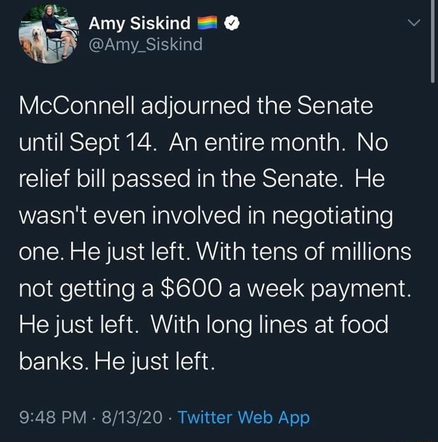 Amy Siskind @ iski TE McConnell adjourned the Senate until Sept 14. An ...