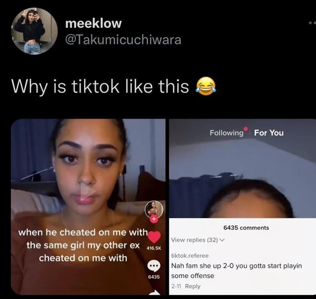 Meeklow @Takumicuchiwara Why is tiktok like this Following For You when ...
