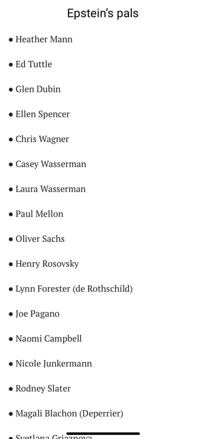 Epstein's pals Heather Mann Ed Tuttle Glen Dubin Ellen Spencer Chris Wagner Casey Wasserman ...