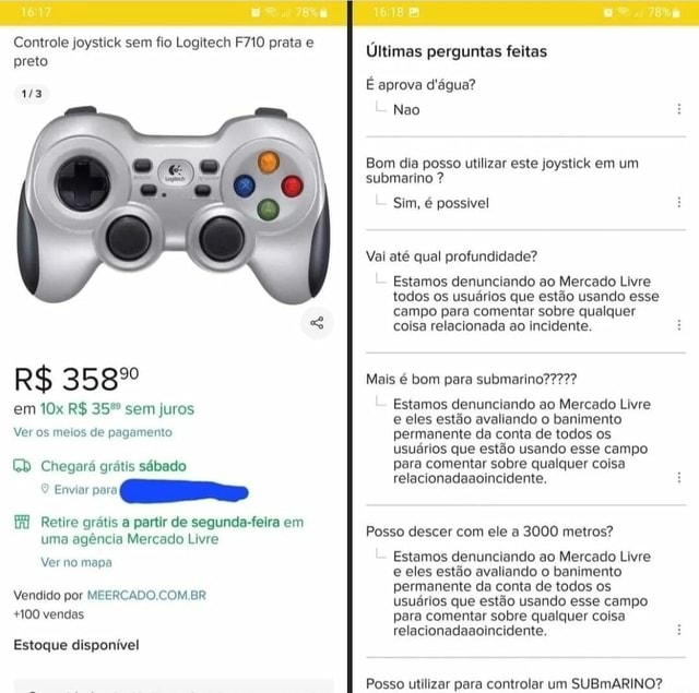 Controle joystick sem fio Logitech F710 prata e preto 13 R$ 358º em R ...