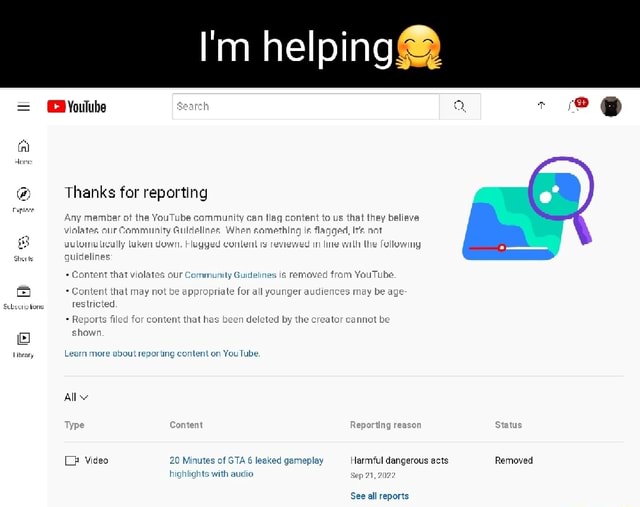Subectio tons Library I'm Youlube Thanks for reporting of the YouTube ...