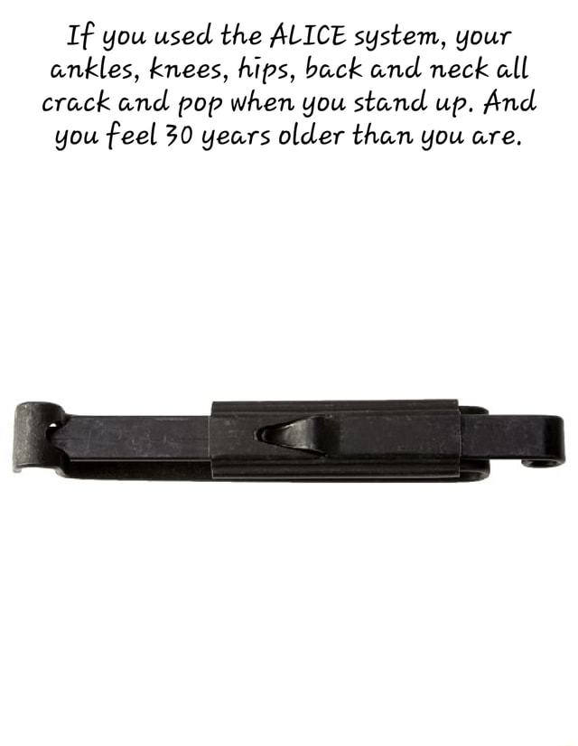 If you used the ALICE system, your ankles, knees, hips, back and neck ...