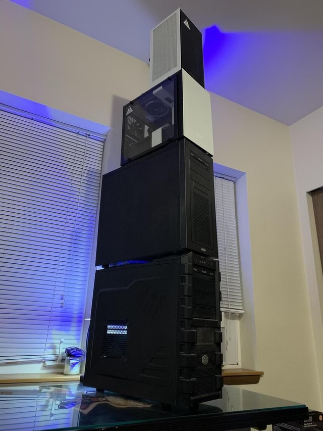 Here is a tower of computers that represents a decade of upgrades ...