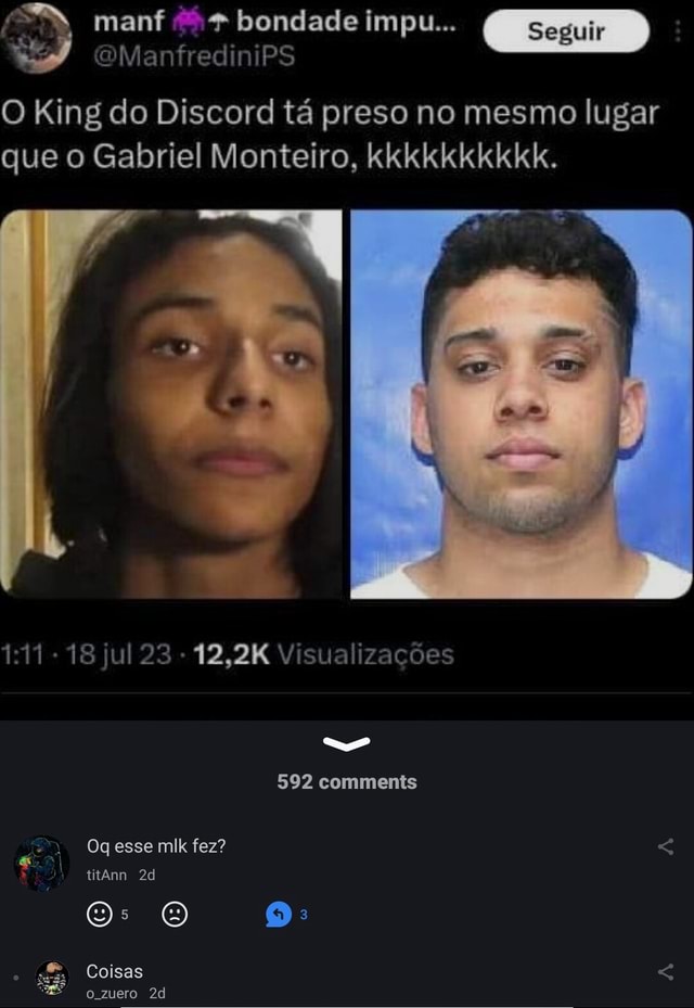 Seguir ManfrediniPS O King do Discord tá preso no mesmo lugar que o ...