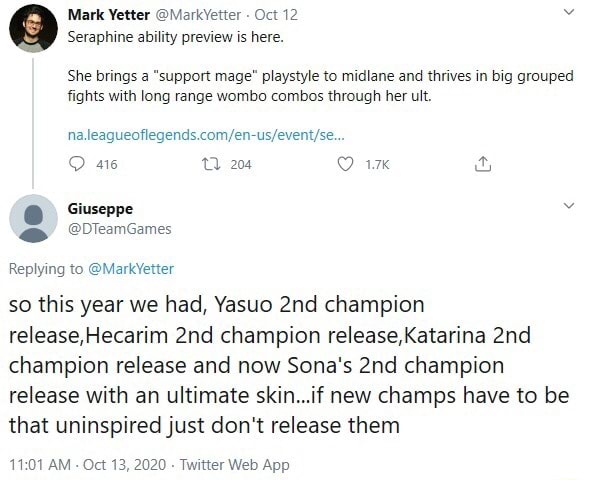 Mark Yetter @MarkVetter - Oct 12 Seraphine ability preview is here. She ...