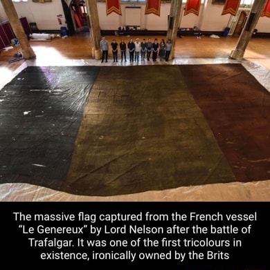 The massive flag captured from the French vessel "Le Genereux" by Lord ...