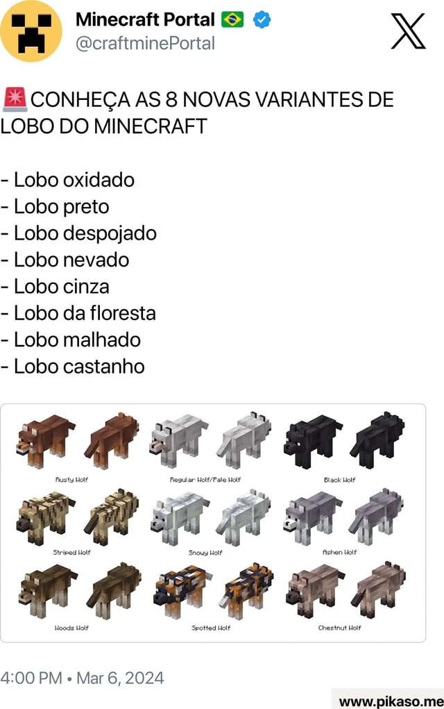 Minecraft Portal Q X CONHEÇA AS 8 NOVAS VARIANTES DE LOBO DO MINECRAFT ...