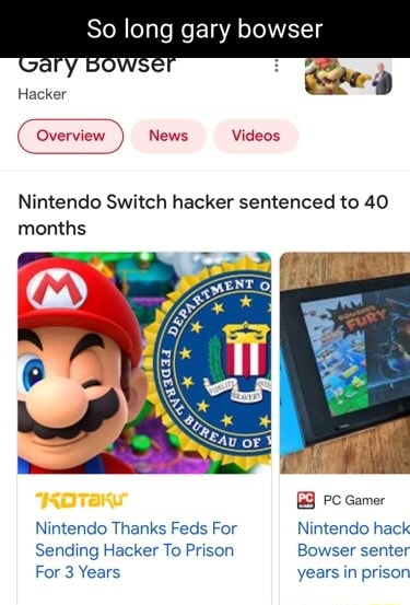 So long gary bowser OWse News Videos Nintendo Switch hacker sentenced ...