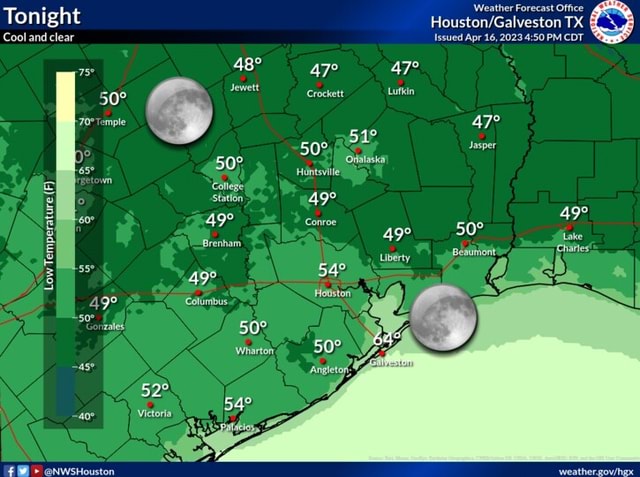 Tonight Cool and clear Temple Low (F) Temperature @NWSHouston % Jewett ...