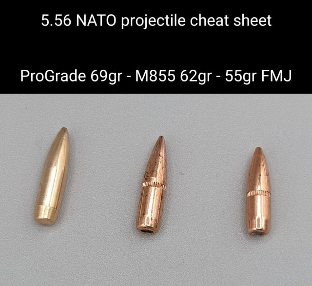 5.56 NATO projectile cheat sheet ProGrade 69gr - M855 62gr - 55gr FMJ ...