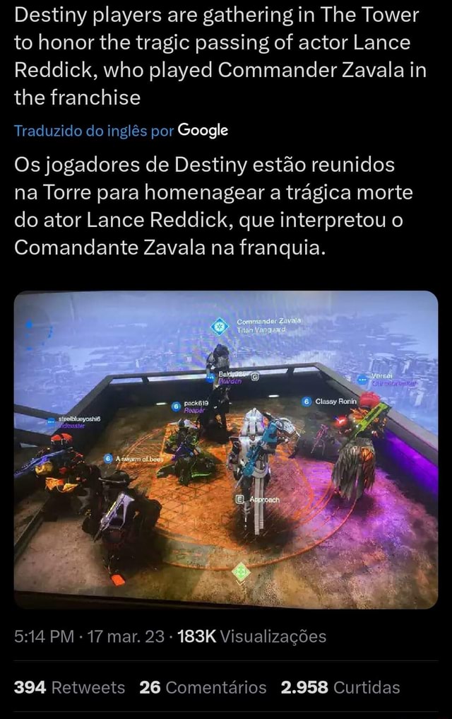 Destiny players are gathering in The Tower to honor the tragic passing ...