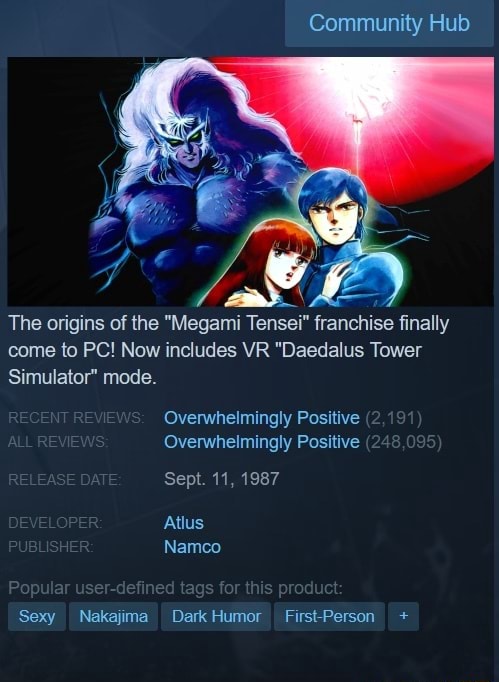 Community Hub The origins of the "Megami Tensei" franchise finally come to PC! Now includes VR ...