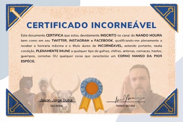 CERTIFICADO INCORNEÁVEL Este documento CERTIFICA que estou devidamente INSCRITO no canal do ...