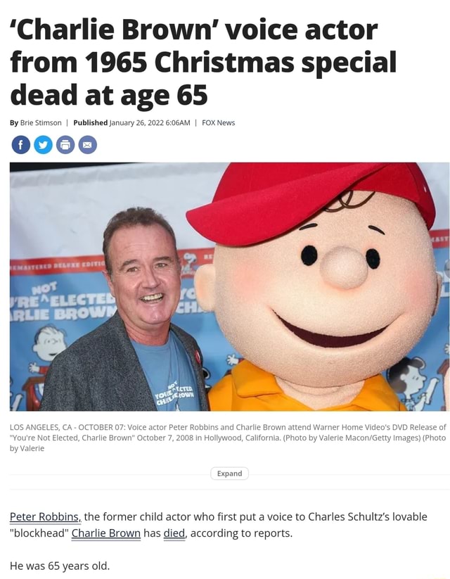 'Charlie Brown' voice actor from 1965 Christmas special dead at age 65 ...