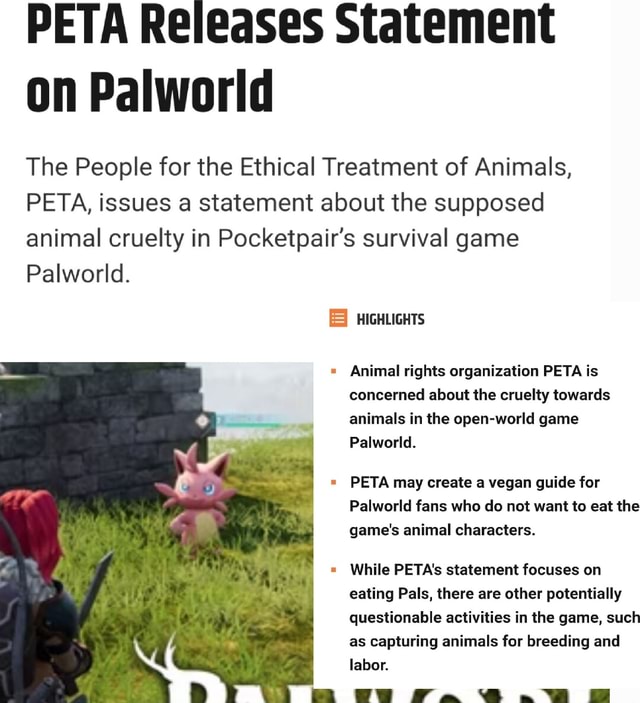 PETA Releases Statement on Palworld The People for the Ethical ...