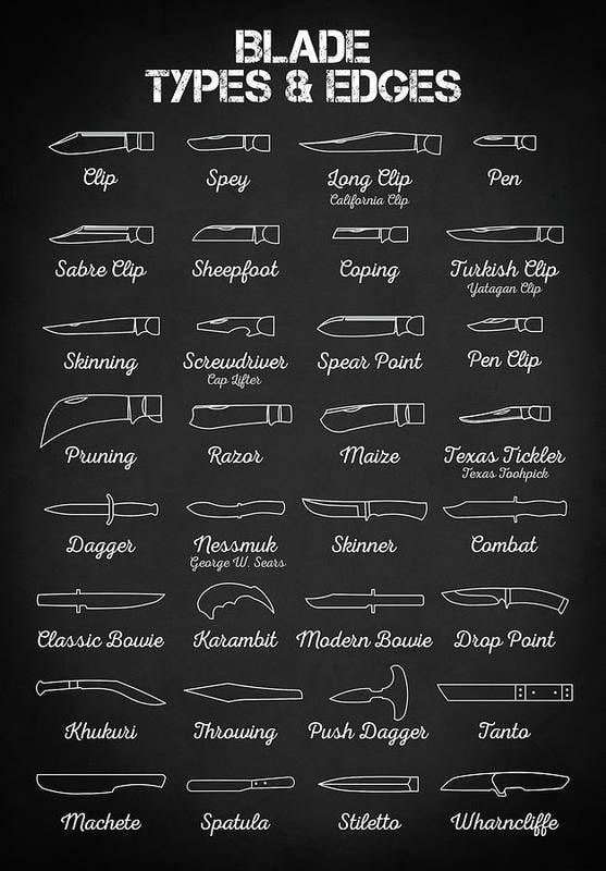 BIADIE TYPES & EDGES Clip Sabre Clip Skinning Dagger Classic Bowie SS ...