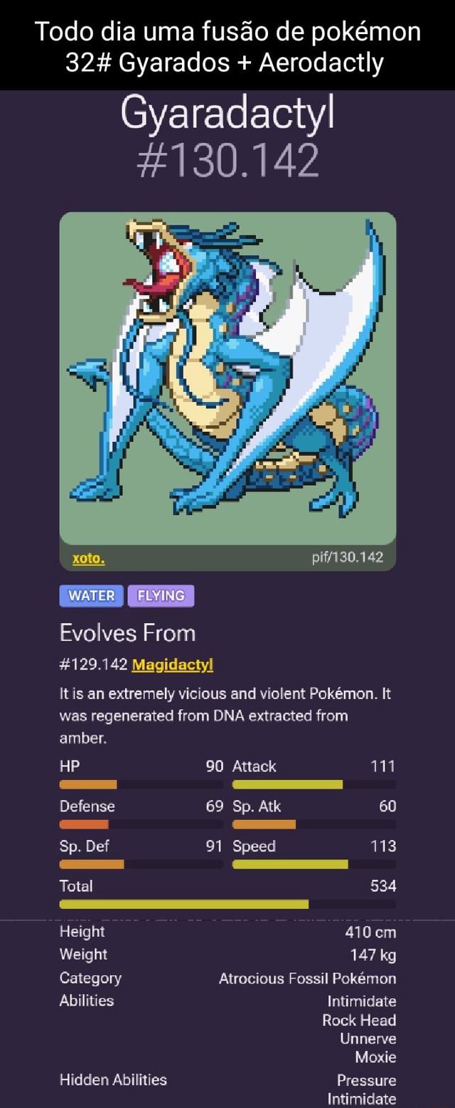 Todo dia uma fusdo de pokmon 32# Gyarados + Aerodactly GyaradactyI #130 ...