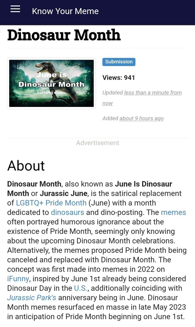 Know Your Meme Dinosaur Month June is Views: 941 Updated Added ...