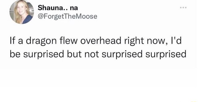 Shauna.. @ForgetTheMoose If a dragon flew overhead right now, I'd be ...