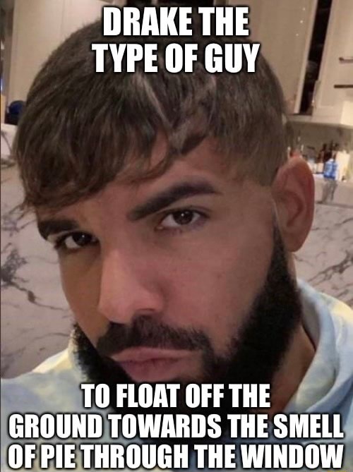 DRAKE THE TYPE OF GUY TO FLOAT OFF THE GROUND TOWARDS THE SMELL OF PIE ...