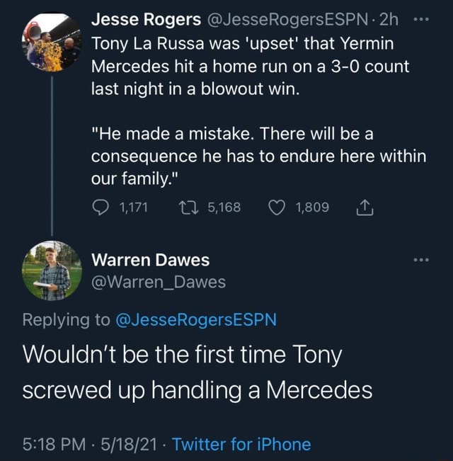 Jesse Rogers @JesseRogersESPN: 2 Tony La Russa was 'upset' that Yermin ...