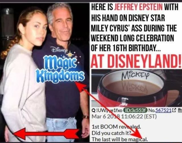 HERE IS JEFFREY EPSTEIN WITH HIS HAND ON DISNEY STAR MILEY CYRUS' ASS ...