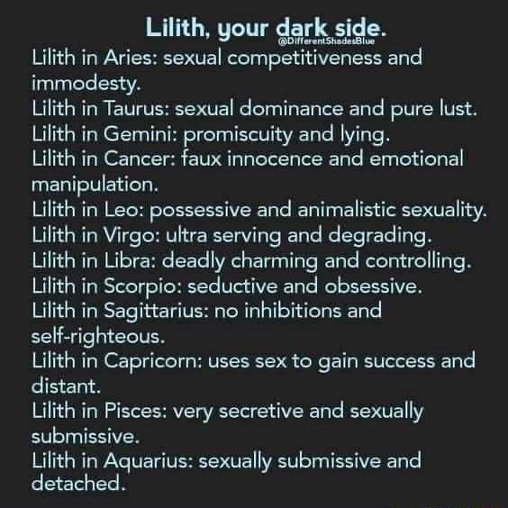 Lilith, your dark side. Lilith in Aries: sexual competitiveness and ...