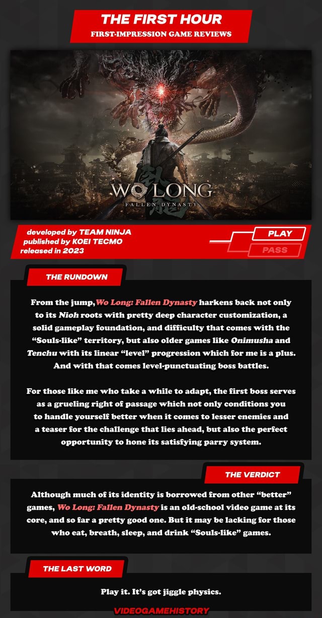 THE FIRST HOUR FIRST-IMPRESSION GAME REVIEWS DYNASTYy pass I developed ...