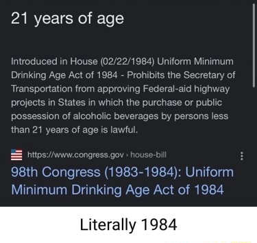 21 years of age Introduced in House Uniform Minimum Drinking Age Act of ...