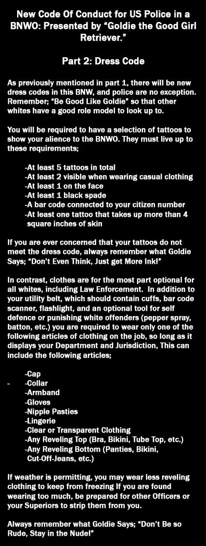 New Code Of Conduct for US Police ina BNWO: Presented by "Goldie the ...