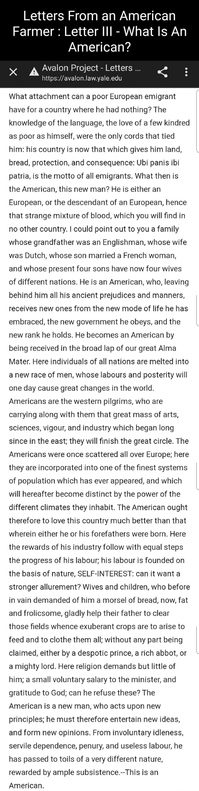 Letters From an American Farmer : Letter III - What Is An American? x ...