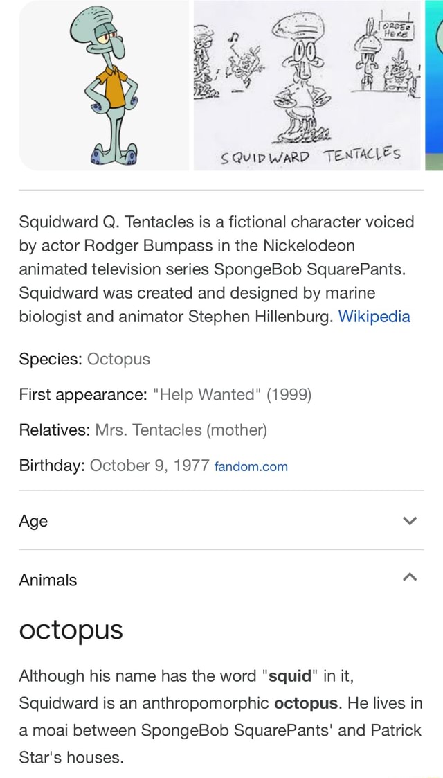 WARD TENTACLES Squidward Q. Tentacles is a fictional character voiced ...