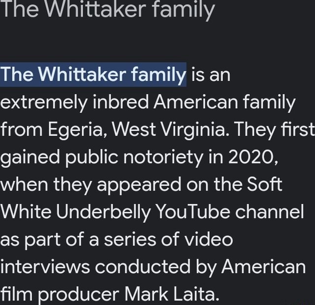 Tne Whittaker family The Whittaker family is an extremely inbred ...